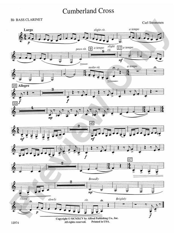 Cumberland Cross: B-flat Bass Clarinet: B-flat Bass Clarinet Part ...