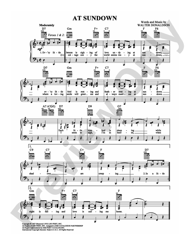 At Sundown: Piano/Vocal/Chords: Walter Donaldson - Digital Sheet Music Download