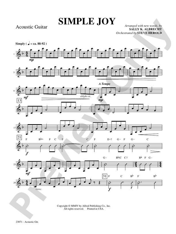 Simple Joy (Simple Gifts / Joy to the World): Guitar: Guitar Part ...