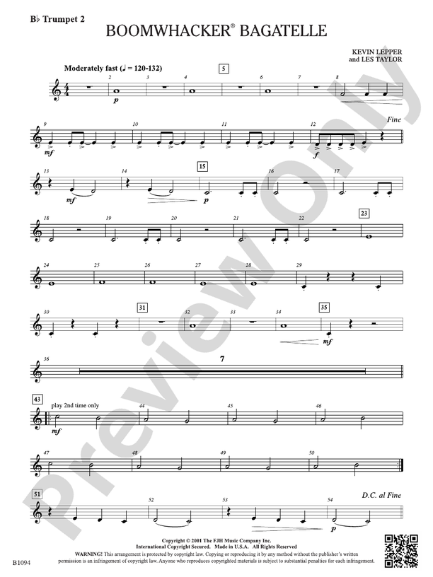 Boomwhacker® Bagatelle: B-flat Trumpet 2: B-flat Trumpet 2 Part: Kevin ...