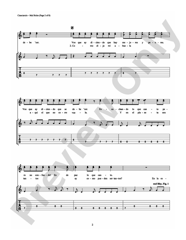 Mal Bicho: Guitar TAB: Los Fabulosos Cadillacs - Digital Sheet Music ...
