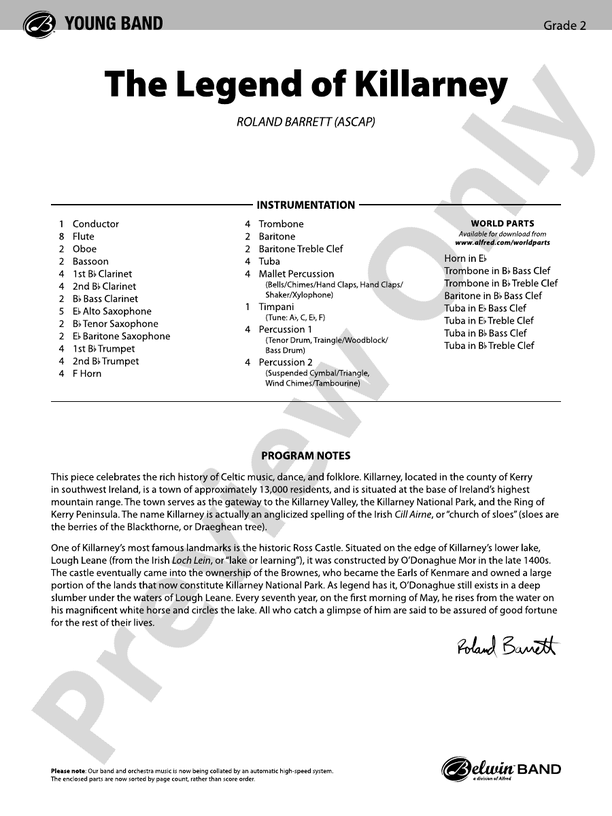 The Legend of Killarney: Score: Concert Band Score - Digital Sheet ...