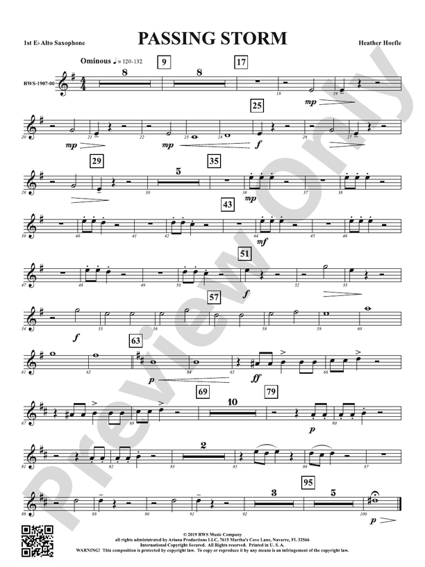 Passing Storm: 1st E-flat Alto Saxophone: 1st E-flat Alto Saxophone Part: Heather Hoefle ...