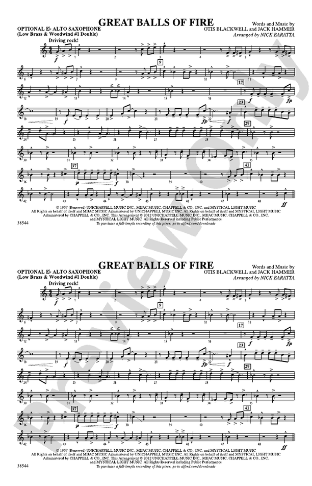 Great Balls of Fire: Optional Alto Sax: Optional Alto Sax Part ...