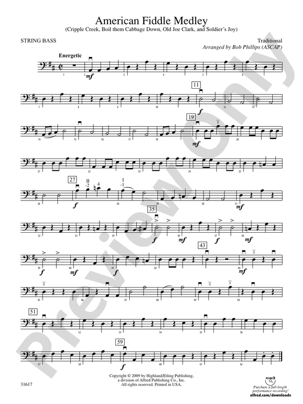 American Fiddle Medley: String Bass: String Bass Part - Digital Sheet ...