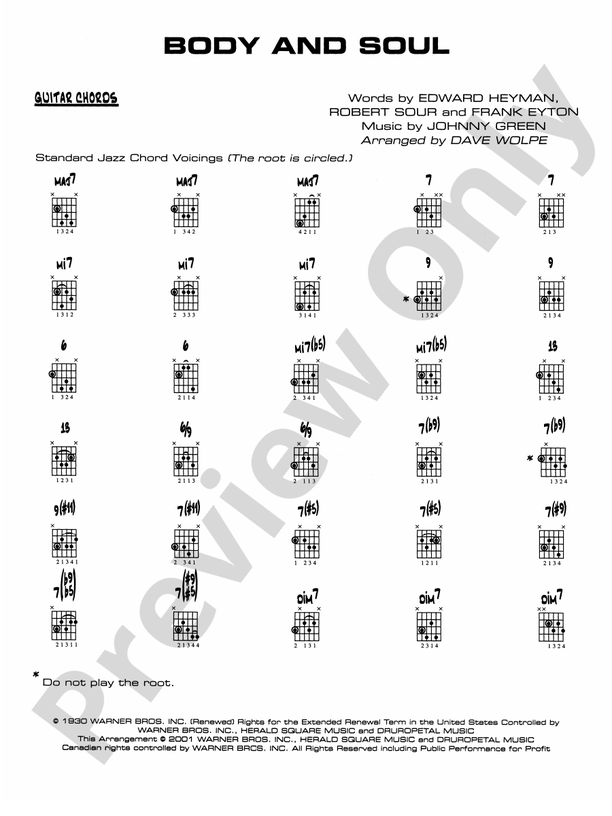 Body and Soul: Guitar Chords: Guitar Chords Part - Digital Sheet Music ...