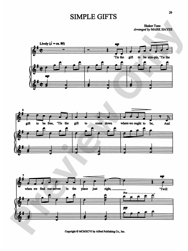 Simple Gifts - Piano/Vocal Solo (Medium High): Voice - Digital Sheet ...
