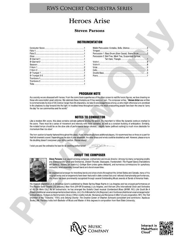 Heroes Arise: Full Orchestra Conductor Score & Parts: Steve Parsons - Digital Sheet Music Download