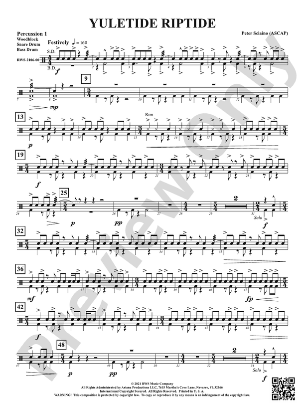 Yuletide Riptide: 1st Percussion: 1st Percussion Part: Peter Sciaino - Digital Sheet Music Download