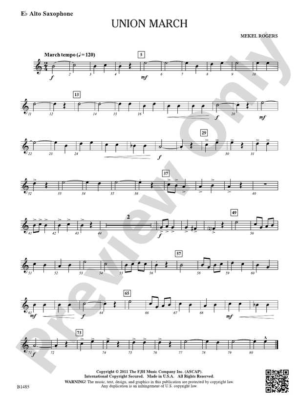 Union March: E-flat Alto Saxophone: E-flat Alto Saxophone Part: Mekel ...