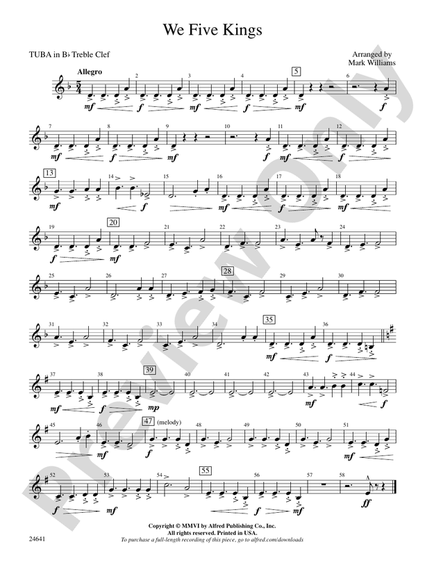 We Five Kings: (wp) B-flat Tuba T.C.: (wp) B-flat Tuba T.C. World Part ...