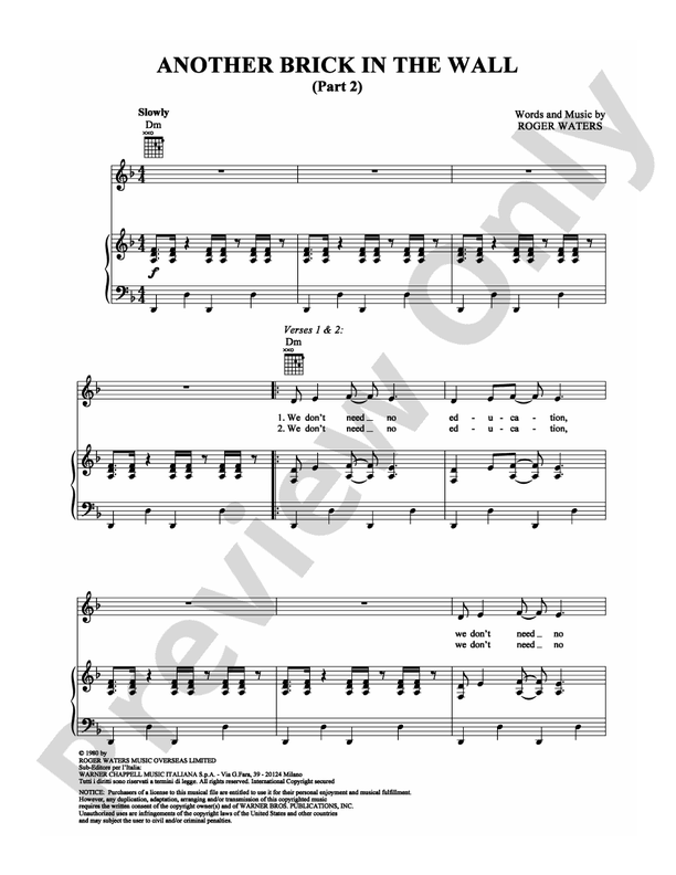 Another Brick in the Wall (Part 2): Piano/Vocal/Chords: Pink Floyd ...