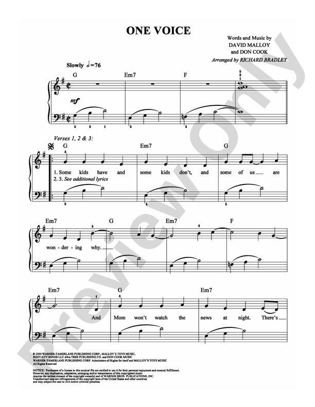 One Voice: Easy Piano: Billy Gilman - Digital Sheet Music Download