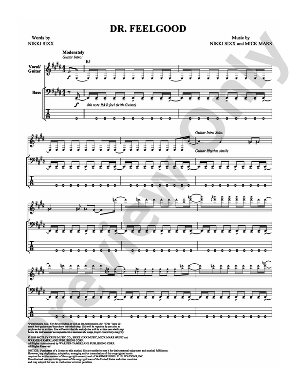 Dr. Feelgood: Bass TAB: Motley Crue - Digital Sheet Music Download