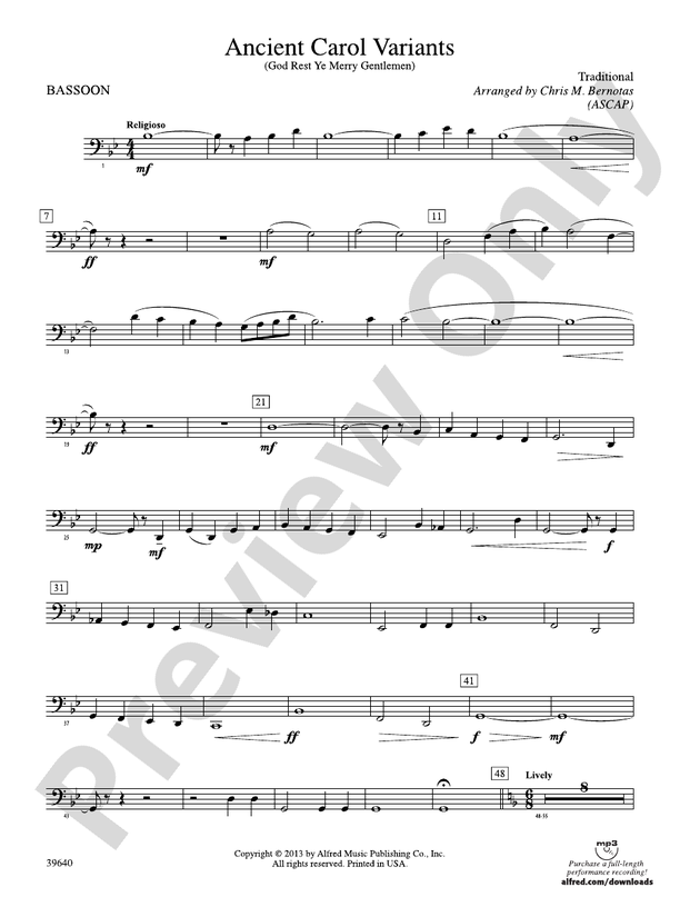 Ancient Carol Variants: Bassoon: Bassoon Part - Digital Sheet Music ...