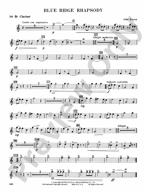 Blue Ridge Rhapsody: 1st B-flat Clarinet: 1st B-flat Clarinet Part ...