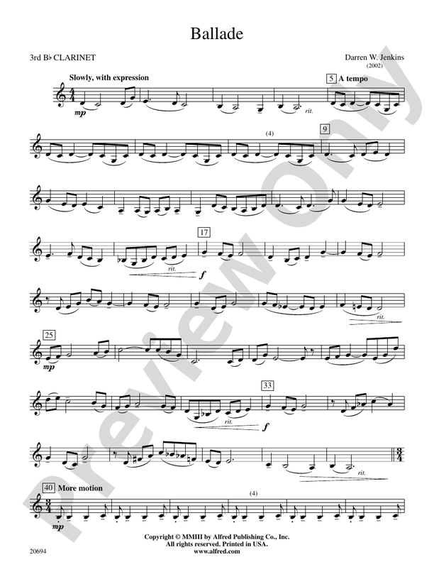 Ballade: 3rd B-flat Clarinet: 3rd B-flat Clarinet Part - Digital Sheet ...