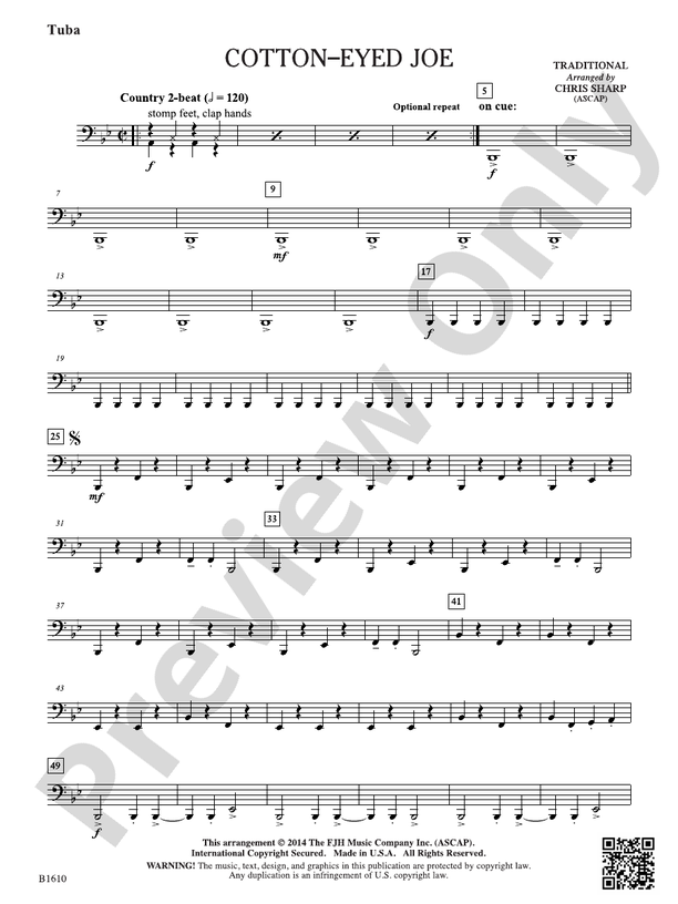 Cotton-Eyed Joe: Tuba: Tuba Part - Digital Sheet Music Download