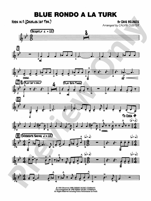 Blue Rondo ala Turk: 1st F Horn: 1st F Horn Part - Digital Sheet Music ...
