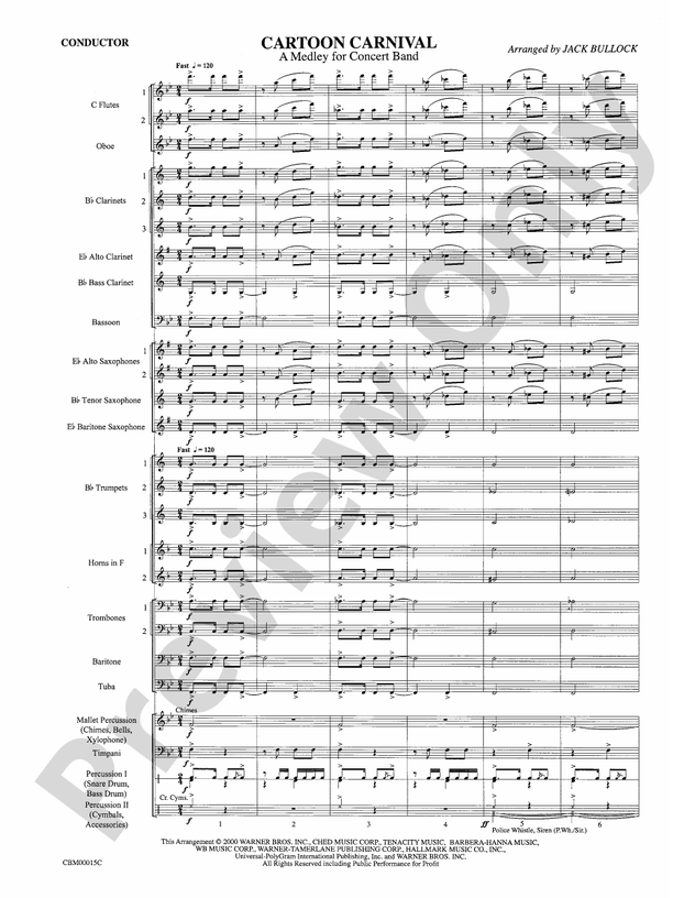Cartoon Carnival (Medley): Concert Band Conductor Score & Parts ...