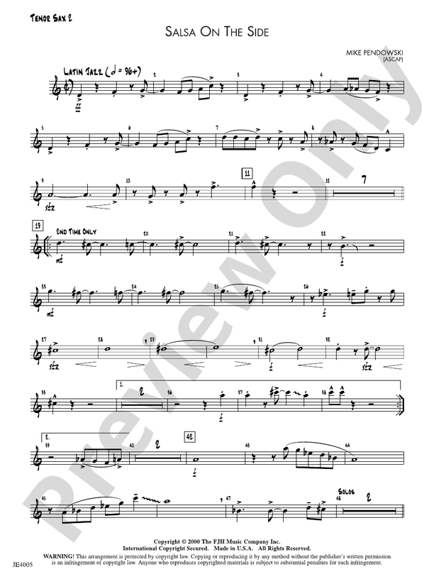 Salsa on the Side: Tenor Sax 2: Tenor Sax 2 Part: Mike Pendowski ...