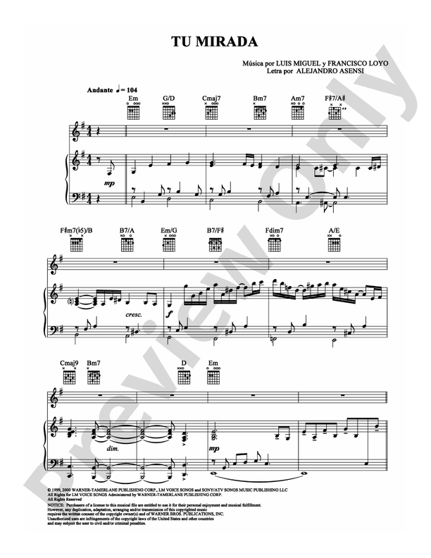Tu Mirada: Piano/Vocal/Chords: Luis Miguel - Digital Sheet Music Download