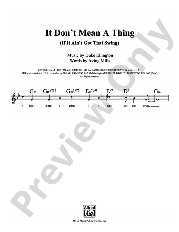 It Don't Mean a Thing (If It Ain't Got That Swing): Lead Sheet: Duke ...