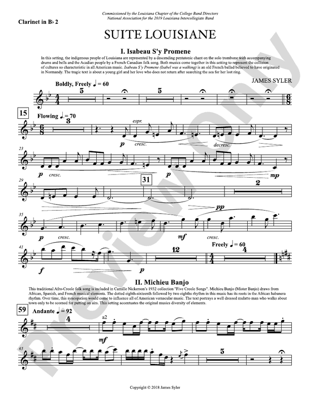 Suite Louisiane: 2nd B-flat Clarinet: 2nd B-flat Clarinet Part - Digital Sheet Music Download