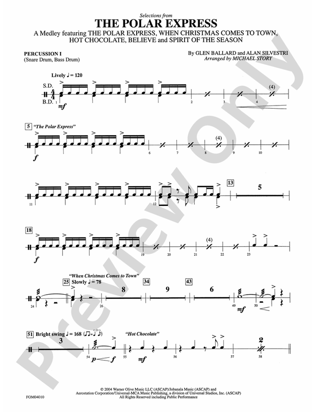 The Polar Express, Selections from: 1st Percussion: 1st Percussion Part ...