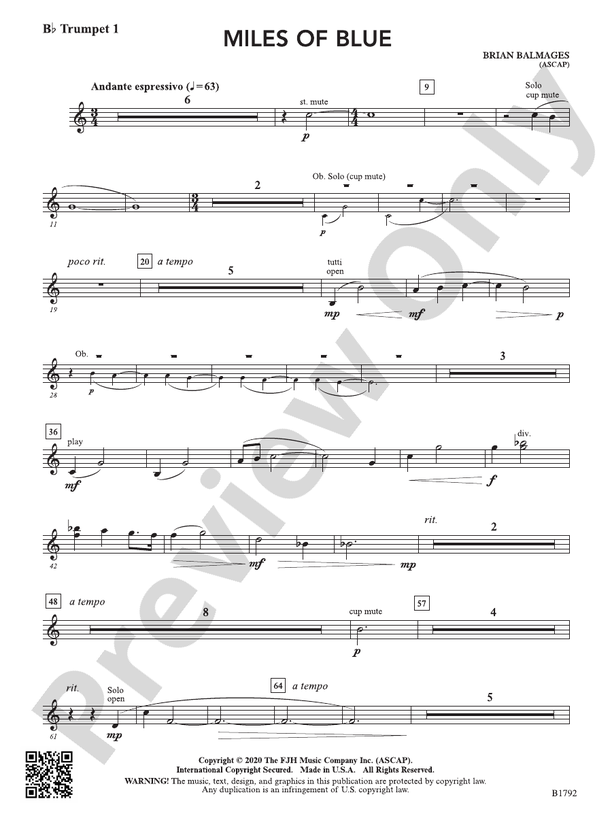 Miles of Blue: B-flat Trumpet 1 incl. Antiphonal Trumpets: B-flat ...