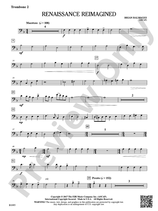 Renaissance Reimagined: Trombone 2: Trombone 2 Part: Brian Balmages - Digital Sheet Music Download