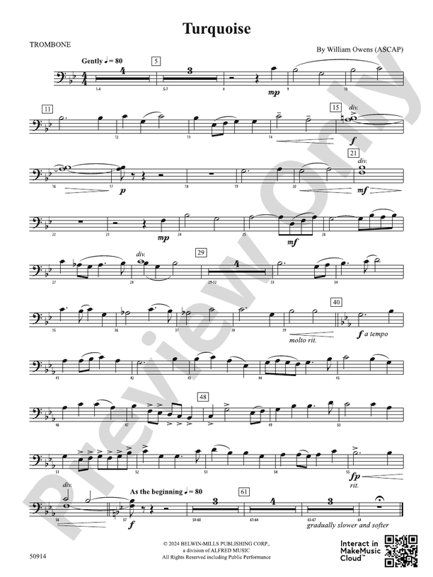 Turquoise: 1st Trombone: 1st Trombone Part - Digital Sheet Music Download