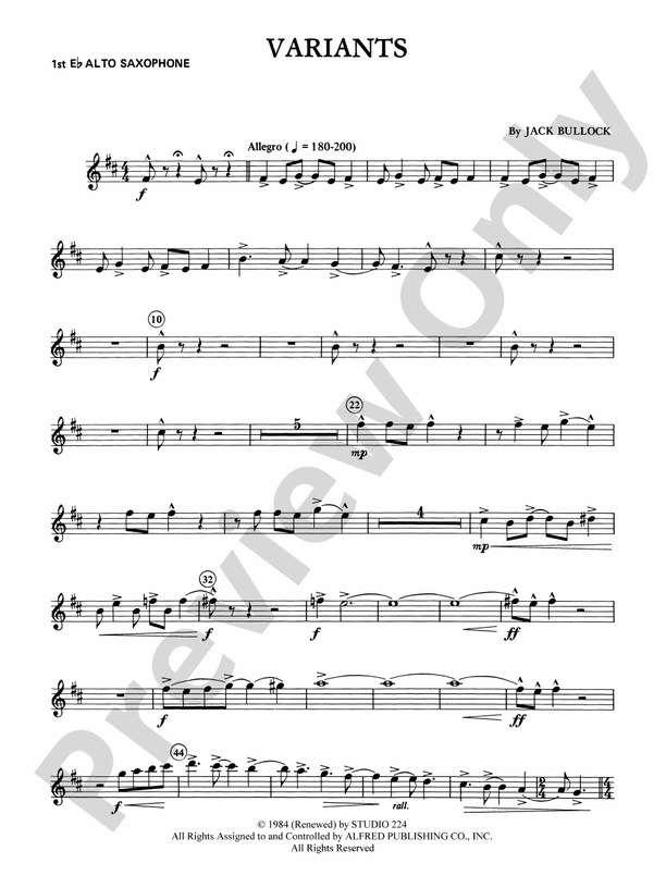 Variants E Flat Alto Saxophone E Flat Alto Saxophone Part Digital