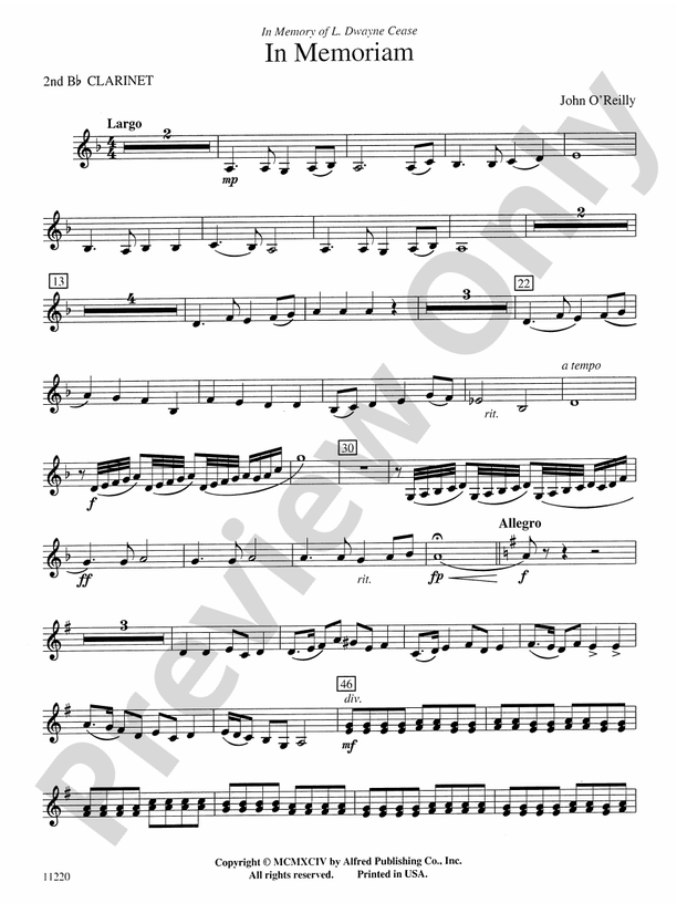 In Memoriam: 2nd B-flat Clarinet: 2nd B-flat Clarinet Part - Digital ...