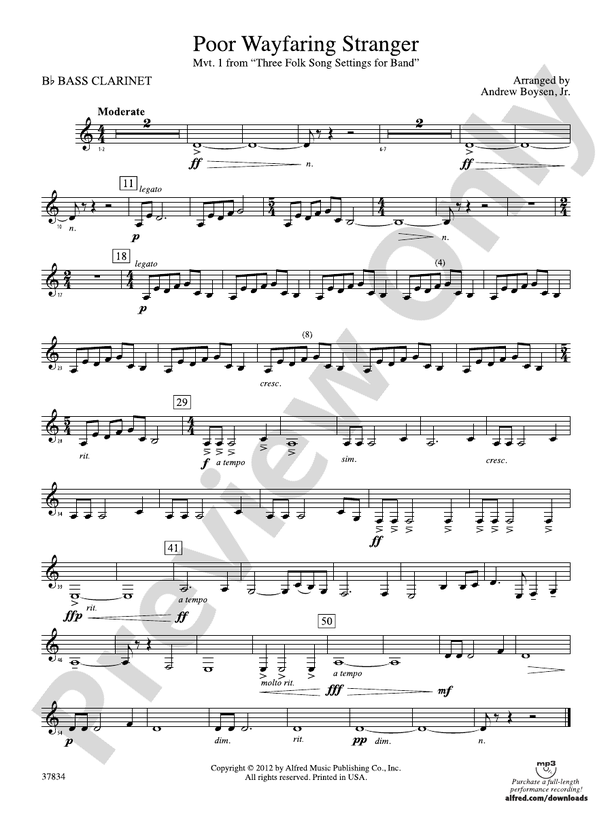 Poor Wayfaring Stranger: B-flat Bass Clarinet: B-flat Bass Clarinet ...