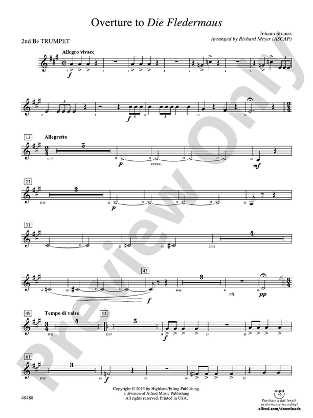 Overture to Die Fledermaus: 2nd B-flat Trumpet: 2nd B-flat Trumpet Part - Digital Sheet Music ...