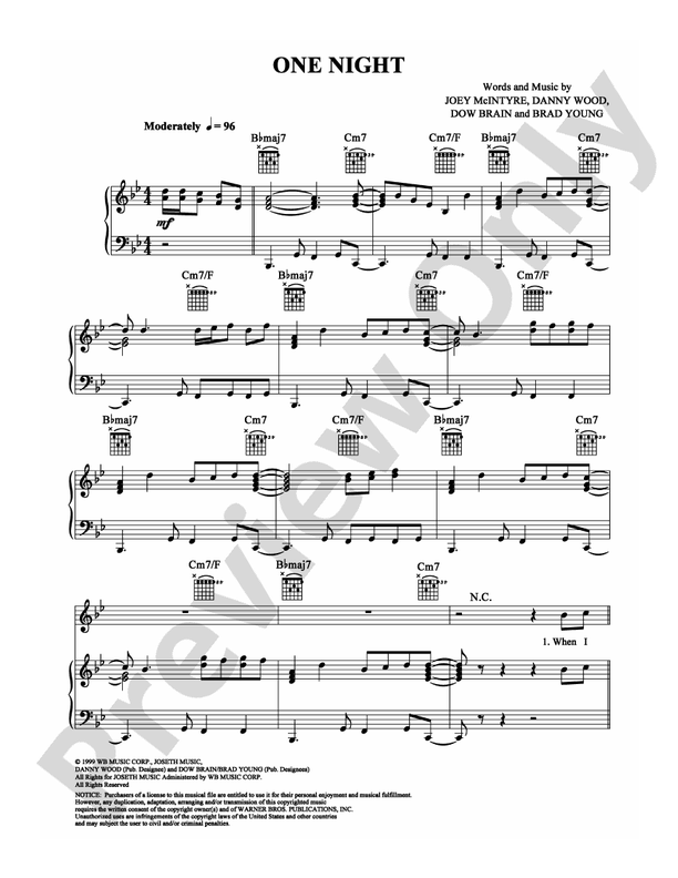 One Night: Piano/Vocal/Chords: Joey McIntyre - Digital Sheet Music Download