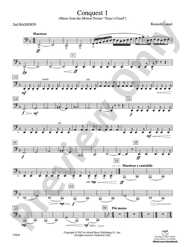 Conquest 1 (from the motion picture Ninja's Creed): 2nd Bassoon: 2nd ...