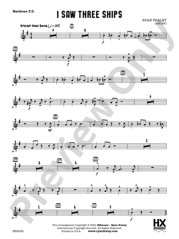 I Saw Three Ships: B-flat Baritone T.C.: B-flat Baritone T.C. Part ...