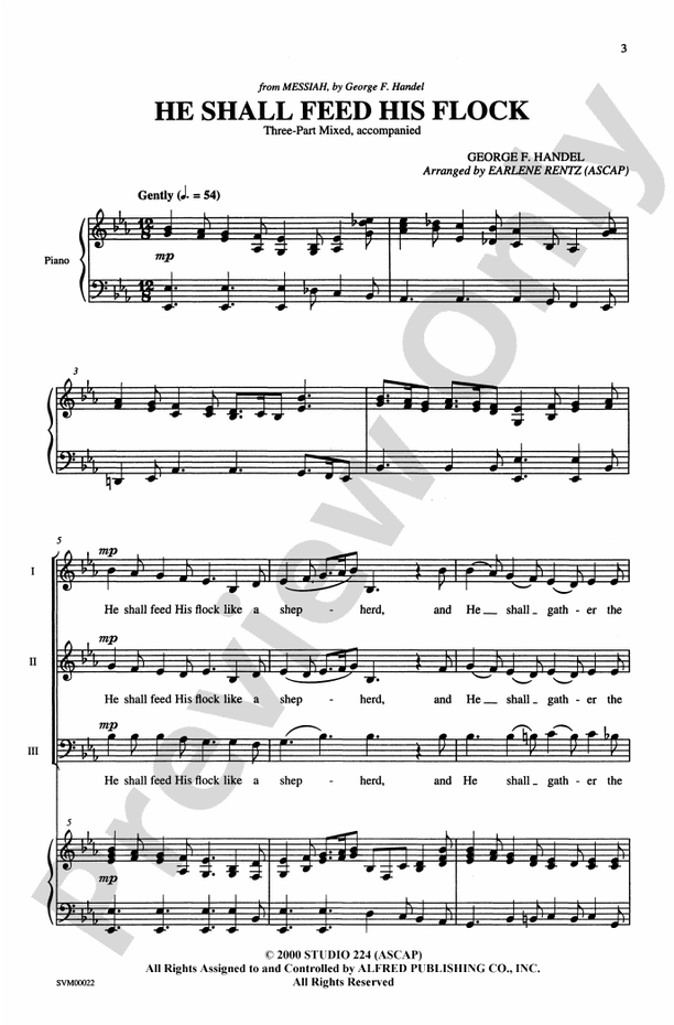 He Shall Feed His Flock: 3-Part Mixed Choral Octavo: George Frideric ...