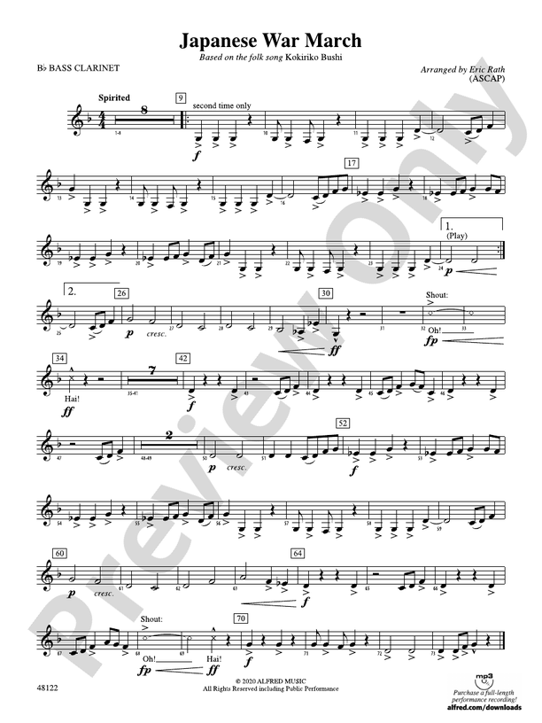 Japanese War March: B-flat Bass Clarinet: B-flat Bass Clarinet Part ...