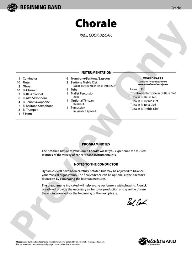 Chorale: Score: Concert Band Score - Digital Sheet Music Download