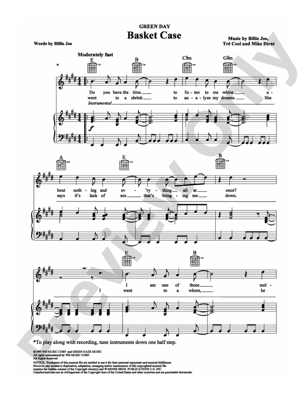 Basket Case: Piano/Vocal/Chords: Green Day - Digital Sheet Music Download