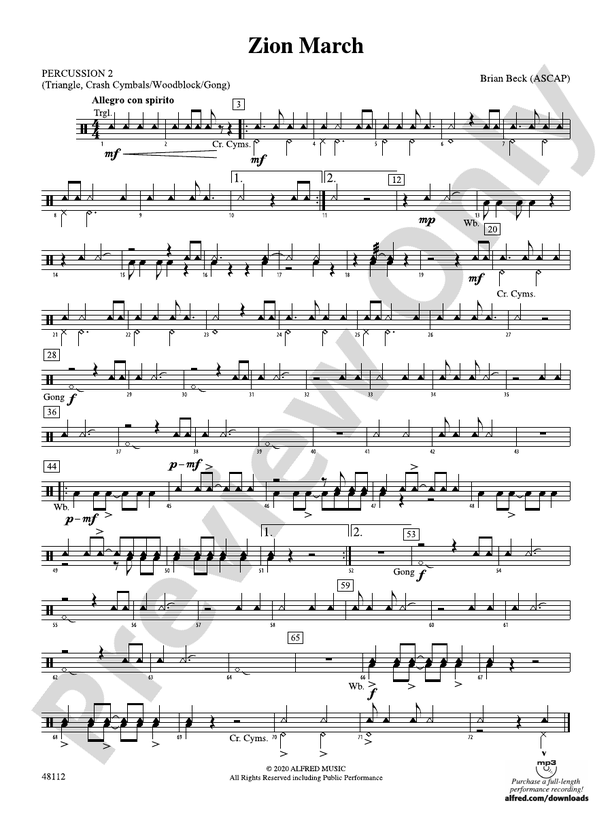 Zion March: 2nd Percussion: 2nd Percussion Part - Digital Sheet Music Download