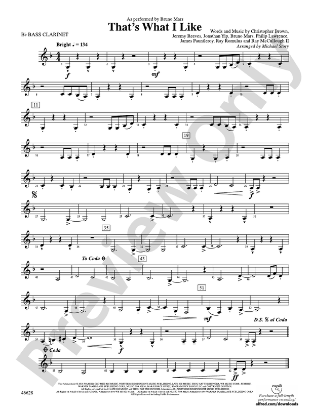 That's What I Like: B-flat Bass Clarinet: B-flat Bass Clarinet Part ...