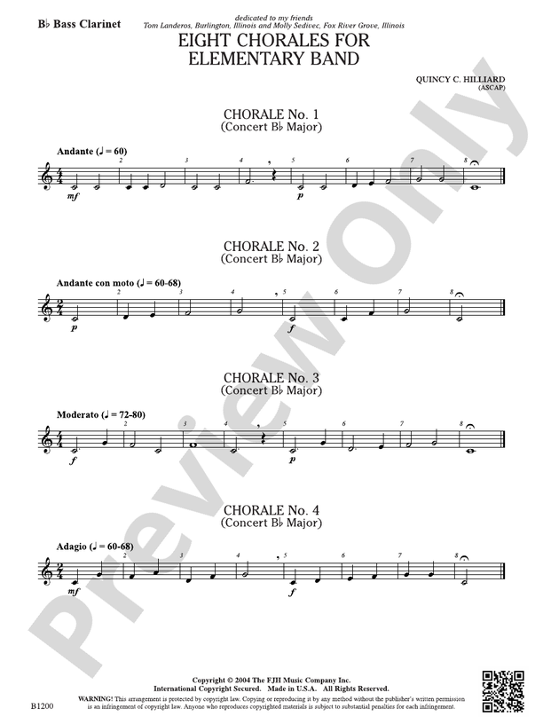 Eight Chorales for Elementary Band: B-flat Bass Clarinet: B-flat Bass ...