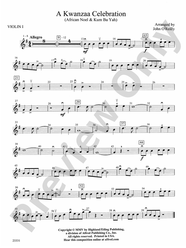 A Kwanzaa Celebration: 1st Violin: 1st Violin Part - Digital Sheet ...