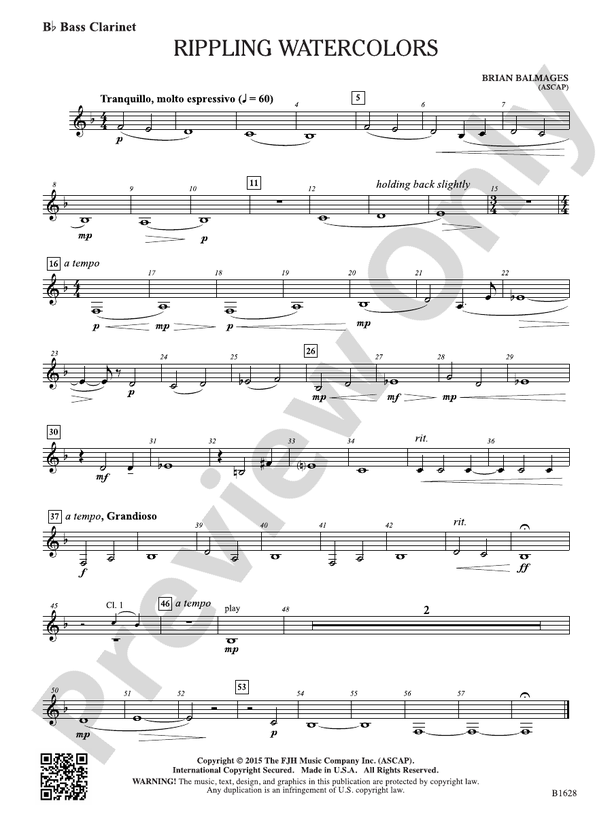 Rippling Watercolors: B-flat Bass Clarinet: B-flat Bass Clarinet Part ...