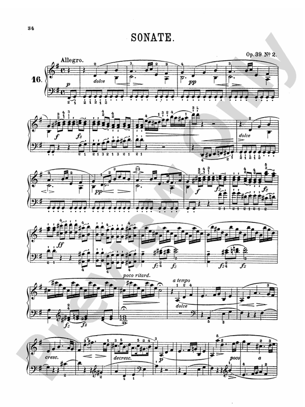 Clementi: Piano Sonatas (Volume III): No. 16, Op. 39, No. 2 Part - Digital Sheet Music Download