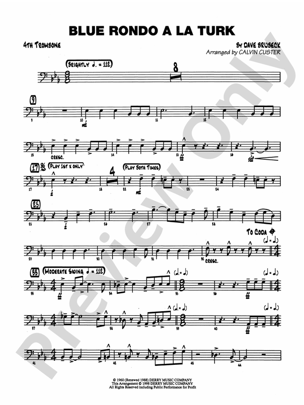 Blue Rondo ala Turk: 4th Trombone: 4th Trombone Part - Digital Sheet ...